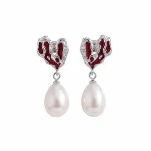 ANGEL BAROCCO Red & Heart Drip Glaze Large Pearl Earrings - Black