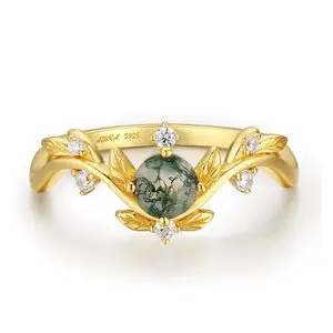 AZURA JEWELRY NEW YORK Willow Moss Agate Ring Yellow Vermeil - Gold