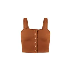 KNOWN SUPPLY Cropped Button Tank Jazz Spice - Brown