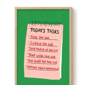 THE PAPER TAIL Green / Red Today’s Tasks Funny Cat Print A3 - Green/red
