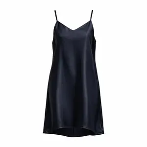 SEROTONINN Navy Silk Slip Mini Dress – Relaxed Fit