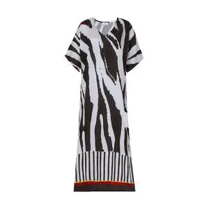 DHARA SHETH, DUBAI Black / White Into The Wild Zebra Animal Print Long Cotton Kaftan Dress With Side Slit Black & White - Black/white