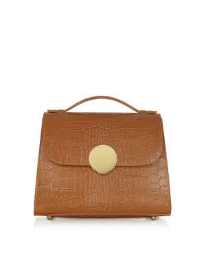 LE PARMENTIER Bombo Croco Embossed Leather Top-handle Satchel Bag W/strap - Brown
