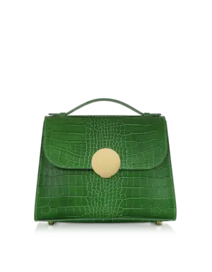 LE PARMENTIER Bombo Croco Embossed Leather Top-handle Satchel Bag W/strap - Green