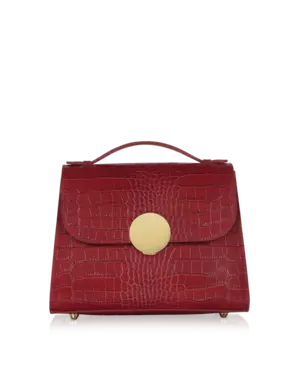 LE PARMENTIER Bombo Croco Embossed Leather Top-handle Satchel Bag W/strap - Red