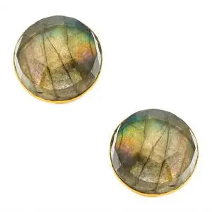 HEATHER HAWKINS Oversized Labradorite Stud Earrings In Yellow Gold Vermeil - Blue