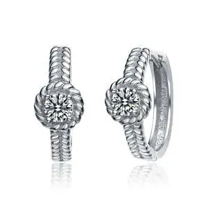 GENEVIVE White / Silver Sterling Silver Cubic Zirconia Cable Hoop Earrings - White/silver