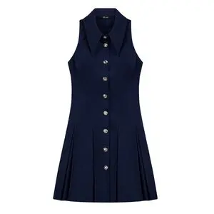 NOCTURNE Shirt Collar Sleeveless Mini Dress - Blue
