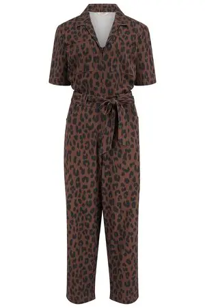 SUGARHILL BRIGHTON Meredith Boilersuit Rust, Navy, Ikat Leopard - Brown