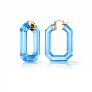 GOLD & HONEY Blue / Gold Emerald Gemstone Lucite Hoop Earrings In Blue - Blue/gold