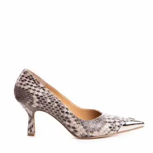 THE 5TH ELEMENT Neutrals Aven Snake Print Leather Pumps With Metal Tip