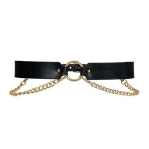 HAUTE CUIR Clea Leather Chain Belt - Black