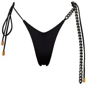 ANTONINIAS Lisome Double Layered Seamless Bikini Bottoms With Metal Chain - Black