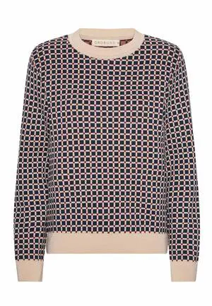 GROBUND Frida Knitted Blouse The One With Mosaic Details - Blue/red