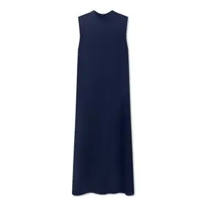 ROCH PEREL Navy Satin Turtleneck Dress - Blue