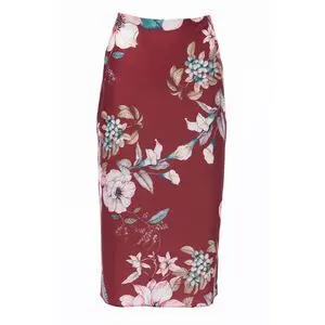 CARLOSLINES Bias Skirt In Romantic Floral Print - Red