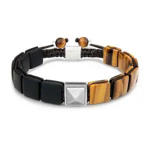 AWNL Pyramid Tiger Eye & Onyx Macrame Bracelet - Black