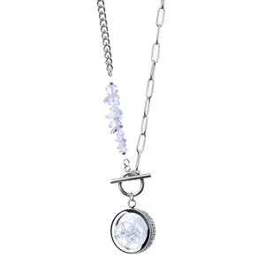 MY LITTLE NATURE Neutrals / Opal Crystal Necklace With Beaded Toggle Clasp & Charm October Birthstone - Silver