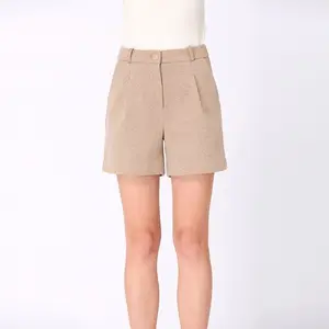 SMART AND JOY Micro Houndstooth Short Pants Beige - Brown
