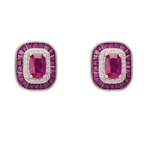 LATELITA Red / Silver / White Great Gatsby Stud Earrings Ruby Silver - Red/silver/white