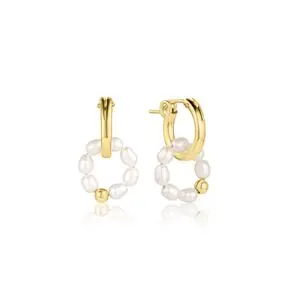 SET & STONES Gold / White Pearl Halo Hoops - Gold/white