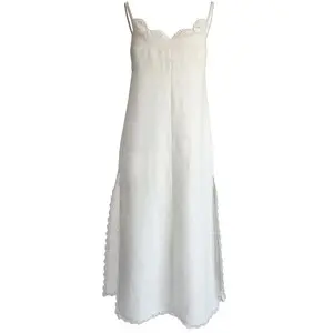 LANGNER Linen Beach Dress With Lace Details And Side Slits - White