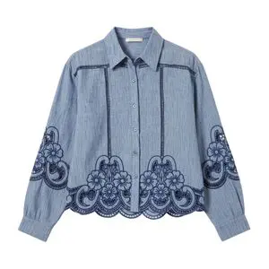 LATELIER LONDON Laser-cut Embroidered Cotton Shirt - Blue