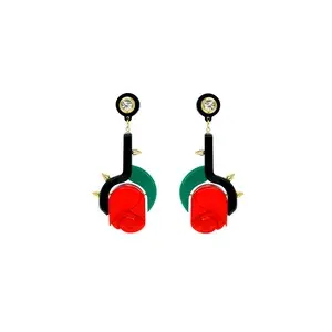 GISSA BICALHO Handmade Acrylic Earring Rose Pendant - Red