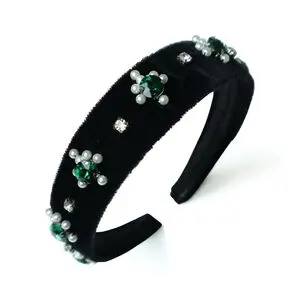 2KSTYLE Aida Crystal Hand-embellished Velvet Headband - Black