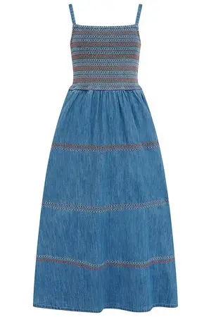 SUGARHILL BRIGHTON Shirred Denim Maxi Dress