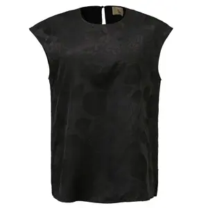 SMART AND JOY Cupro Round Neck Sleveless Top - Black