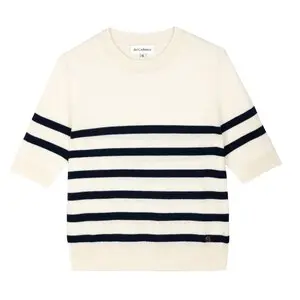 BEL CASHMERE White / Blue Roma Cashmere Sweater Stripped - White/blue