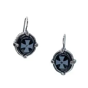 GEM KINGDOM Black / Silver Sterling Silver Onyx Earrings Engraved Cross - Black/silver