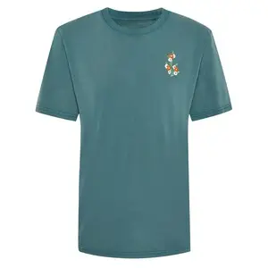 INGMARSON Floral Embroidered Organic Cotton T-shirt Teal - Green