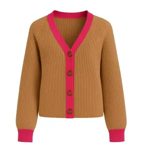 BEIRA Michelle Merino & Cashmere Chunky Knit Cardigan - Pink/brown