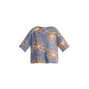 PAISIE Floral Embroidered Relaxed Fit Top - Blue