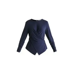 PAISIE Side Button Jersey Wrap Top In Navy - Blue
