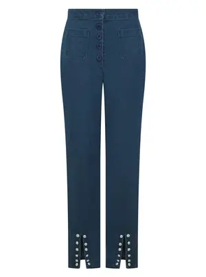 K-WIN LONDON High-waisted Denim Jeans With Pearl Embellished Slits
