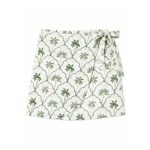 YUMI Palm Print Cotton Wrap Skirt