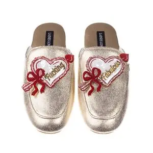 LAINES LONDON Classic Mules With Heart Brooches - Gold