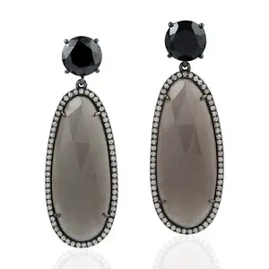 ARTISAN Moonstone & Diamond Halo Drop Earrings In 18k Gold - White
