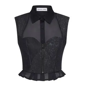 SOUR FIGS Composite Sparkly Denim Bustier Blouse In Profound