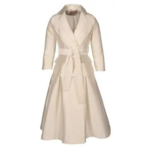 SANTINNI Audrey' 100% Wool & Silk Dress Coat In Bianco - White