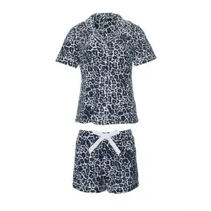 PRETTY YOU Bamboo Shirt Short Set In Leopard Print - Grey