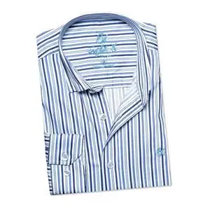 EIGHT X Blue / White Shades Of Blue Striped Cotton Button Down Shirt - Blue/white