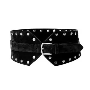 JUAN-JO Suede Wide Belt With Silver Studs - Black
