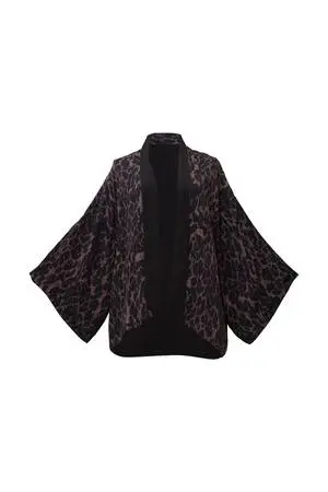 ARTEMIS MUSE Black / Brown Leopard Print & Black Reversible Kimono - Black/brown