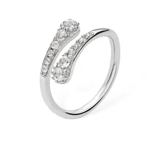 LUCY QUARTERMAINE Silver / Gold Solid Sterling Silver Cross Over Skinny Drip Ring With White Topaz - Silver/gold
