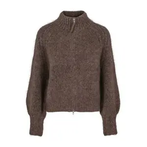 TIRILLM Mathea Lace Knitted Mohair Cardigan With Zipper In Front, Light Melange - Brown
