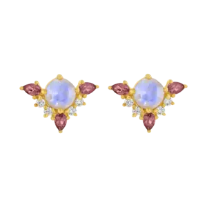 LA KAISER Rainbow Moonstone & Topaz Unicorn Dream Studs - Pink